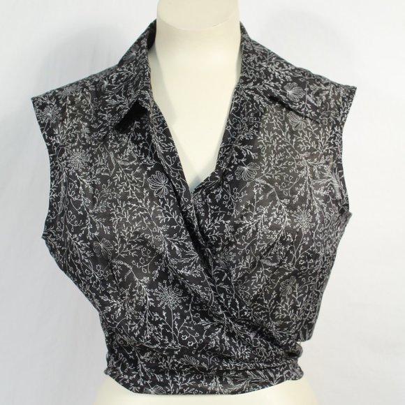 Vintage | Tops | Vintage Sam Ty Black White Floral Crop Tie Front ...